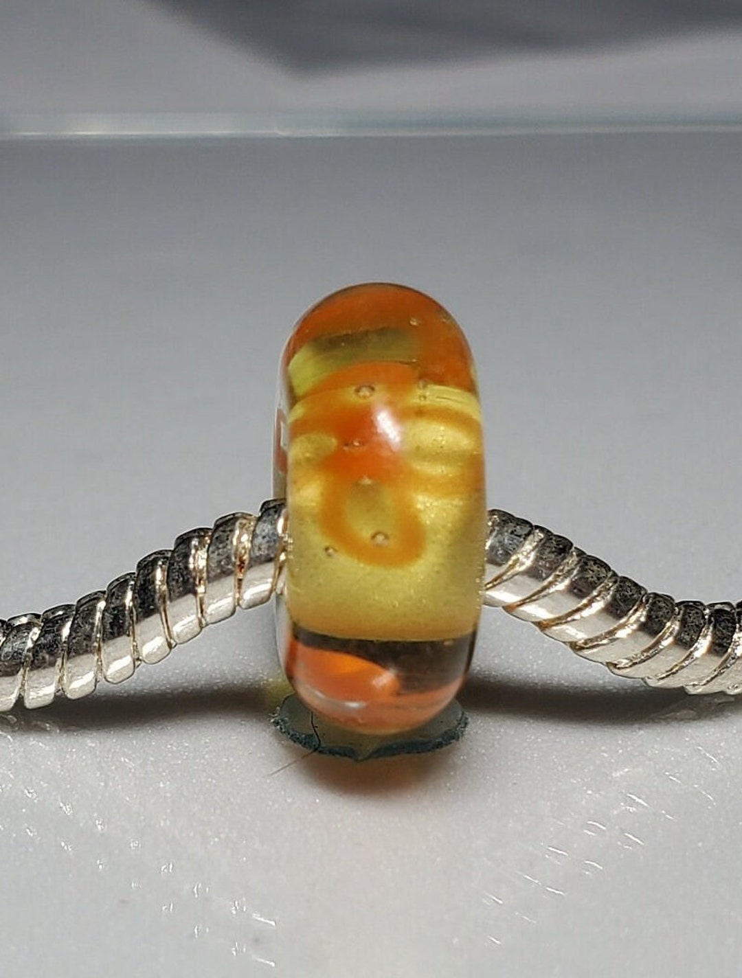 Yellow Glass Bead, Orange Flower Design, Yellow Murano Bead, European ...