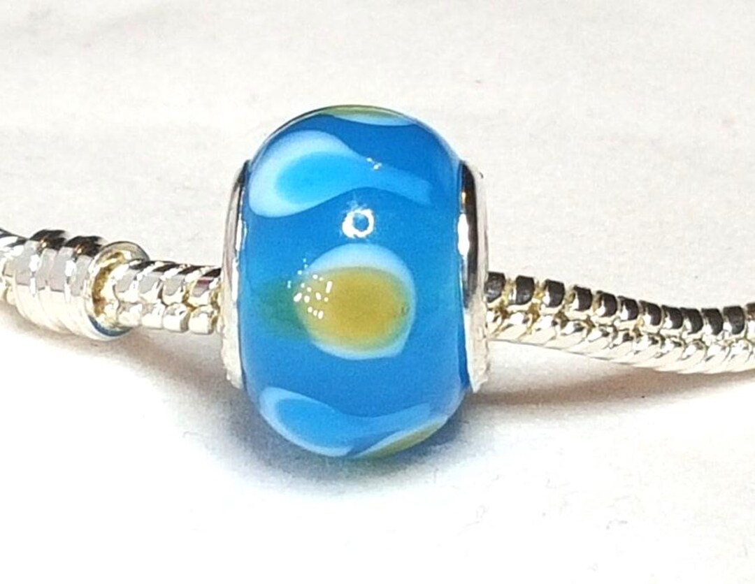 Blue Glass Bead, Blue & Green Design, Murano Glass Bead, European Glass ...