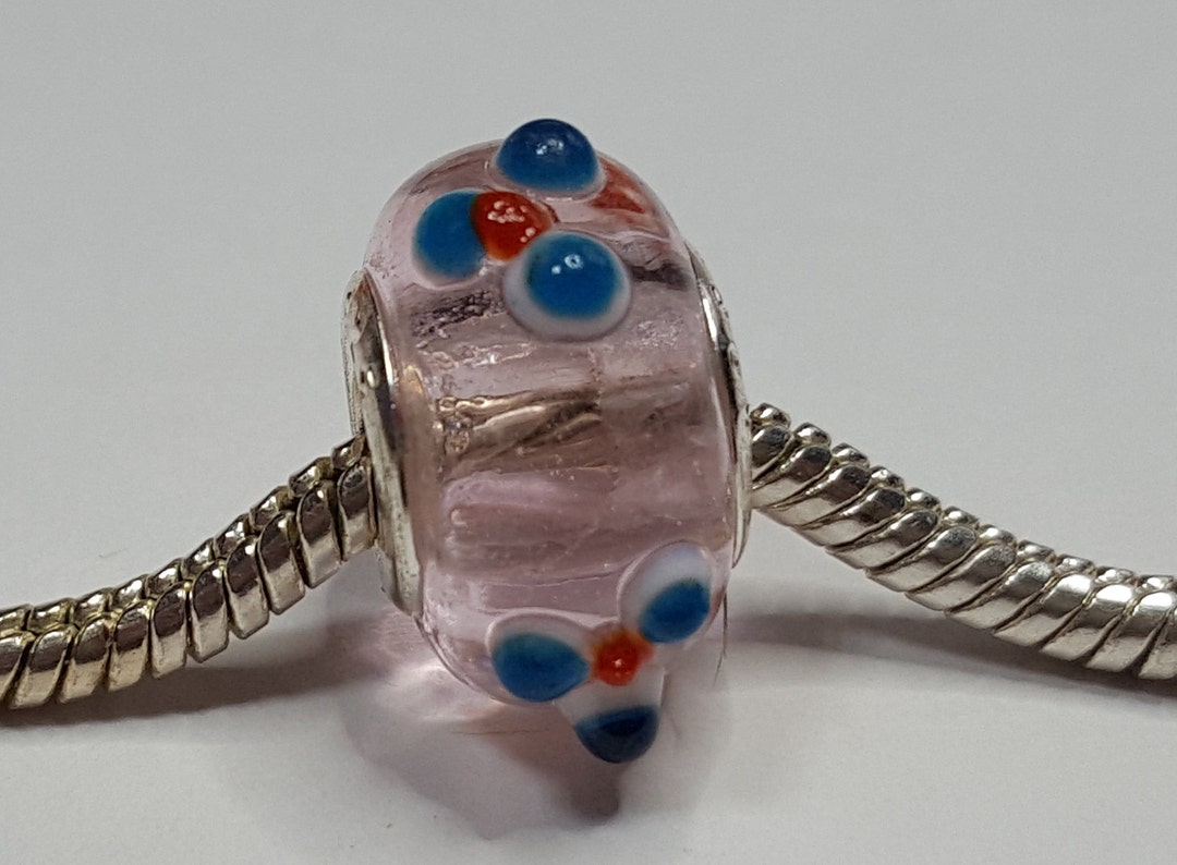 Translucent Pink Glass Bead Murano Glass Bead European Glass Bead Blue ...