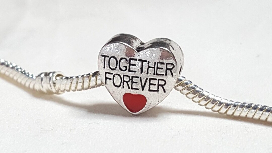 Heart Charm Together Forever Heart Charm European Charm Duel Sided ...