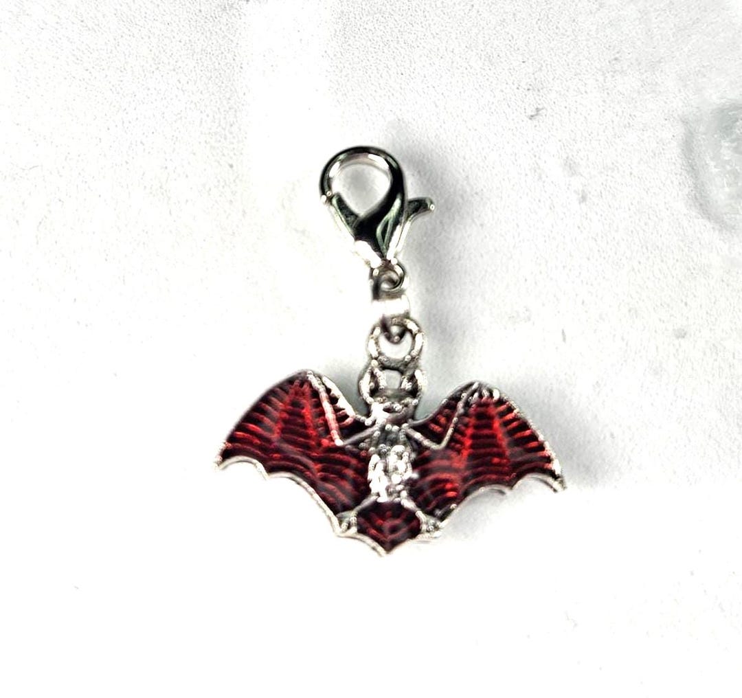 Red Enamel Vampire Bat Charm, Flying Bat Charm, Bat Dangle Charm ...