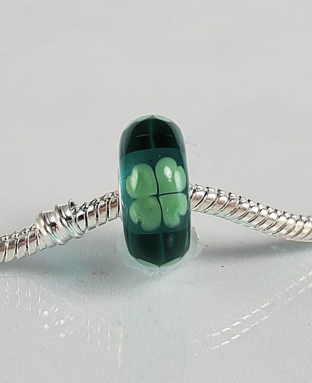Irish Bead, Four Leaf Clover Bead, Green Murano Glass Bead, Lucky Bead ...