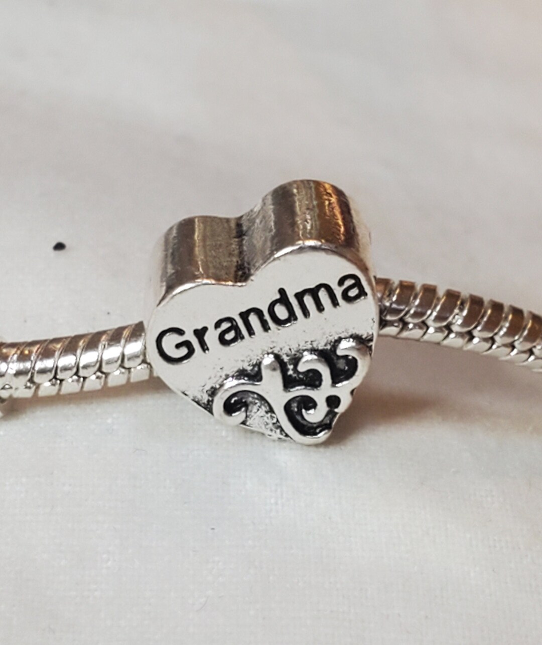 Grandma Charm, European Heart Shaped Charm, Scroll Design, Grandma Gift ...