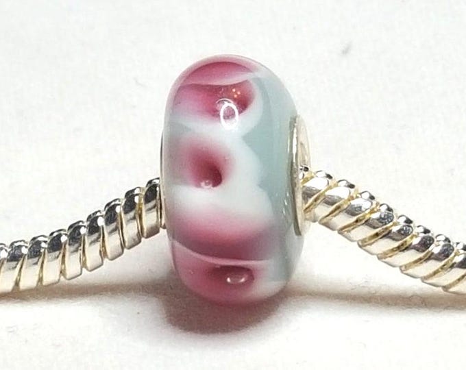 Gray Glass Bead, Pink Spots Design, Murano Glass Bead, European Bead ...