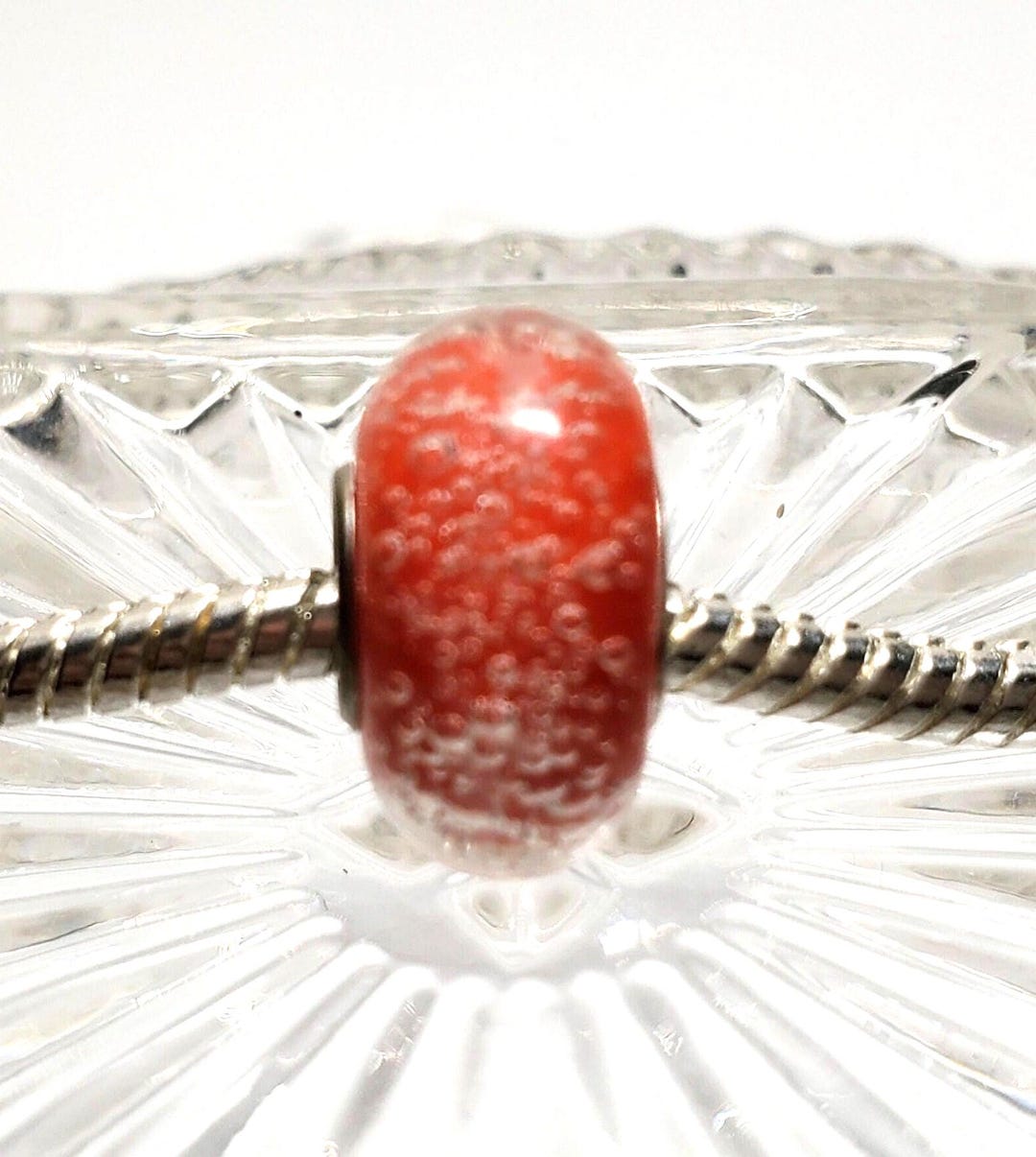 Red Glass Bead, White Fleck Design, Red Murano Glass Bead, European ...