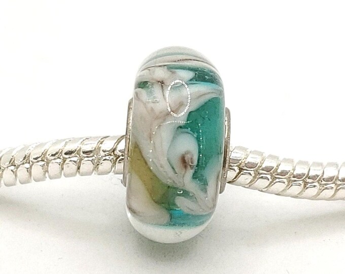 Serene Ocean Wave Design, Green Glass Bead, Murano Bead, European Glass ...