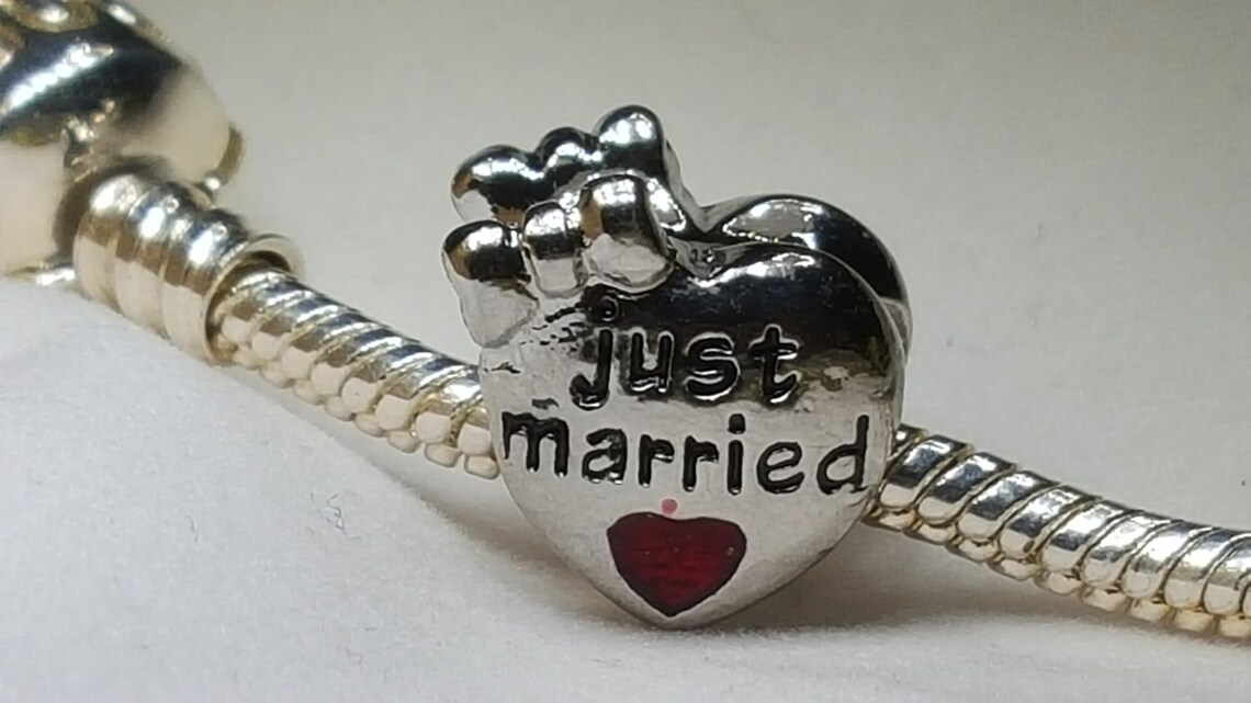 Heart Charm Spacer just Married Heart Love Charm Fits All - Etsy