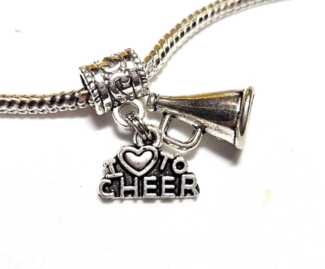 Cheerleader Charm, I Love to Cheer, 3D Megaphone Dangle Charm Fits ...