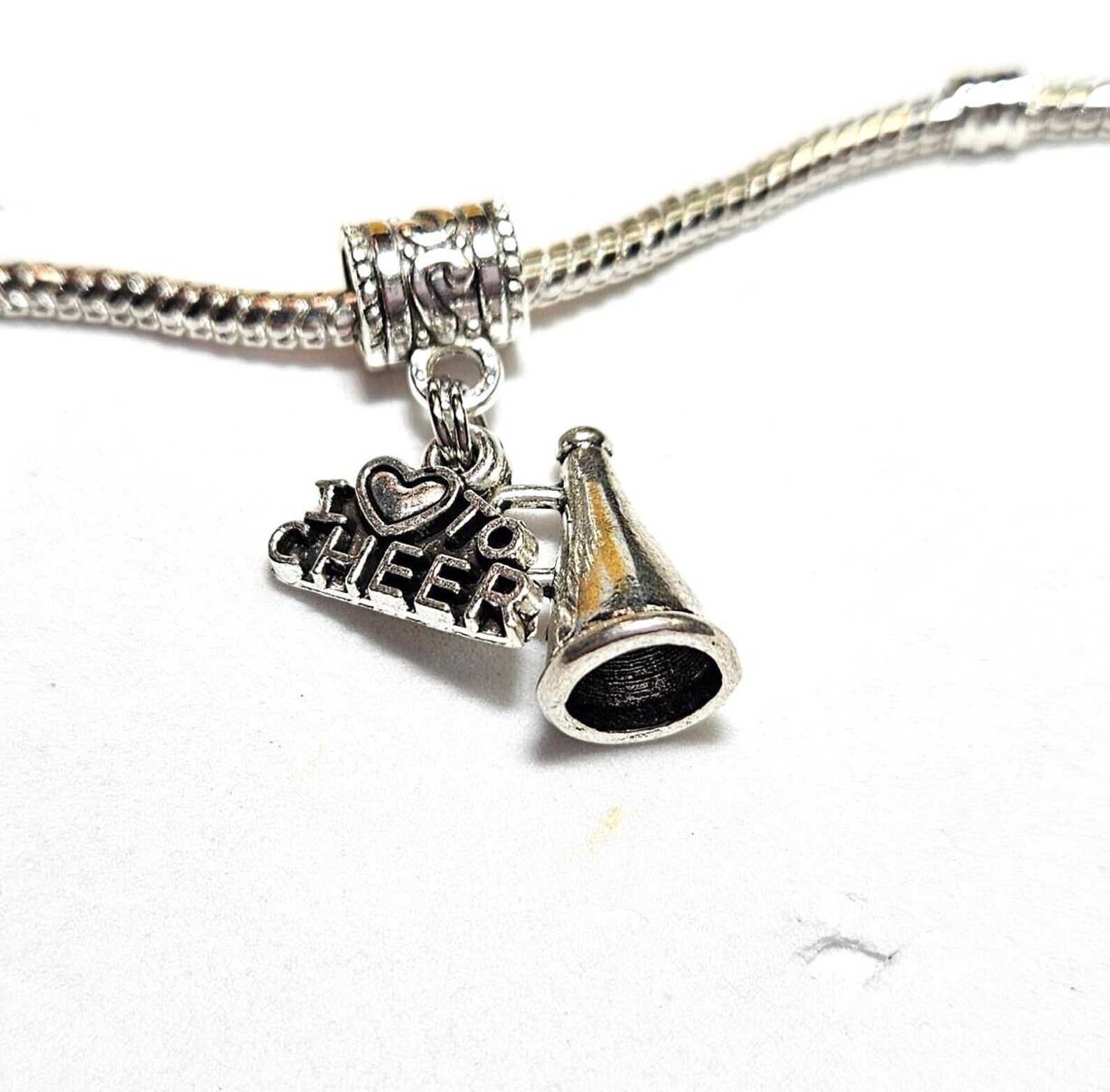 Cheerleader Charm, I Love to Cheer, 3D Megaphone Dangle Charm Fits ...