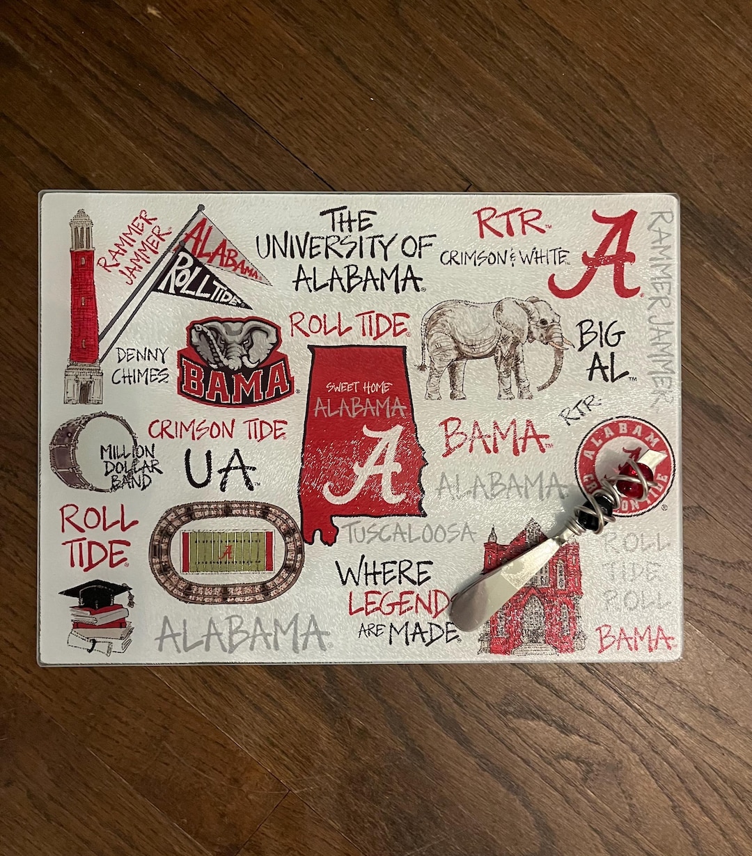 Licensed Alabama Cutting Board With Matching Wire-wrapped Spreader With ...