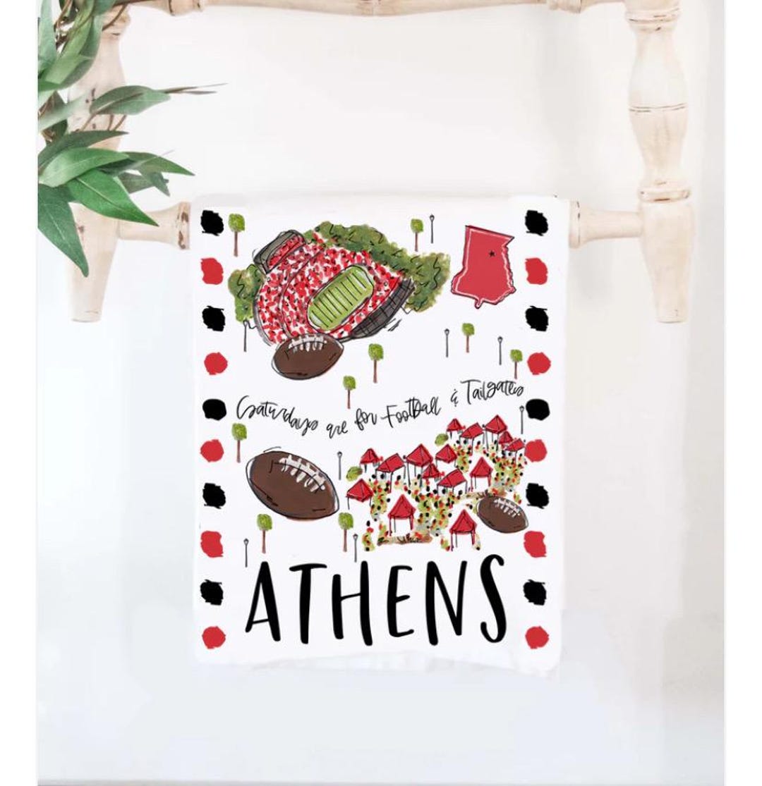 Athens UGA Tea Towel - Design Happy by Rachael - Great for the Kitchen, Bar, or Tailgating ...