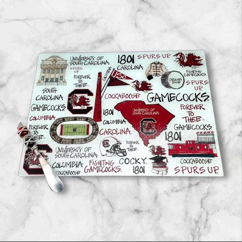 Licensed USC Gamecocks Tempered Glass Cutting Board With Handmade ...