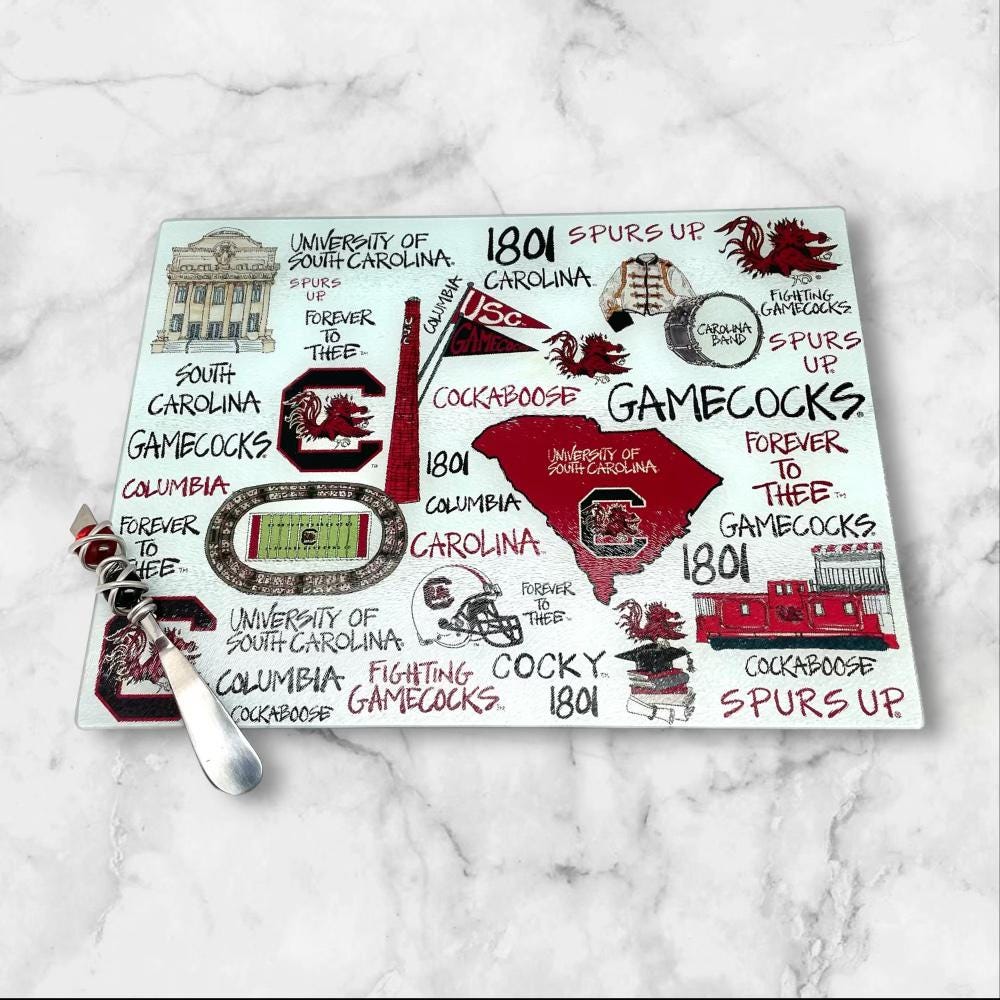 Licensed USC Gamecocks Tempered Glass Cutting Board With Handmade ...