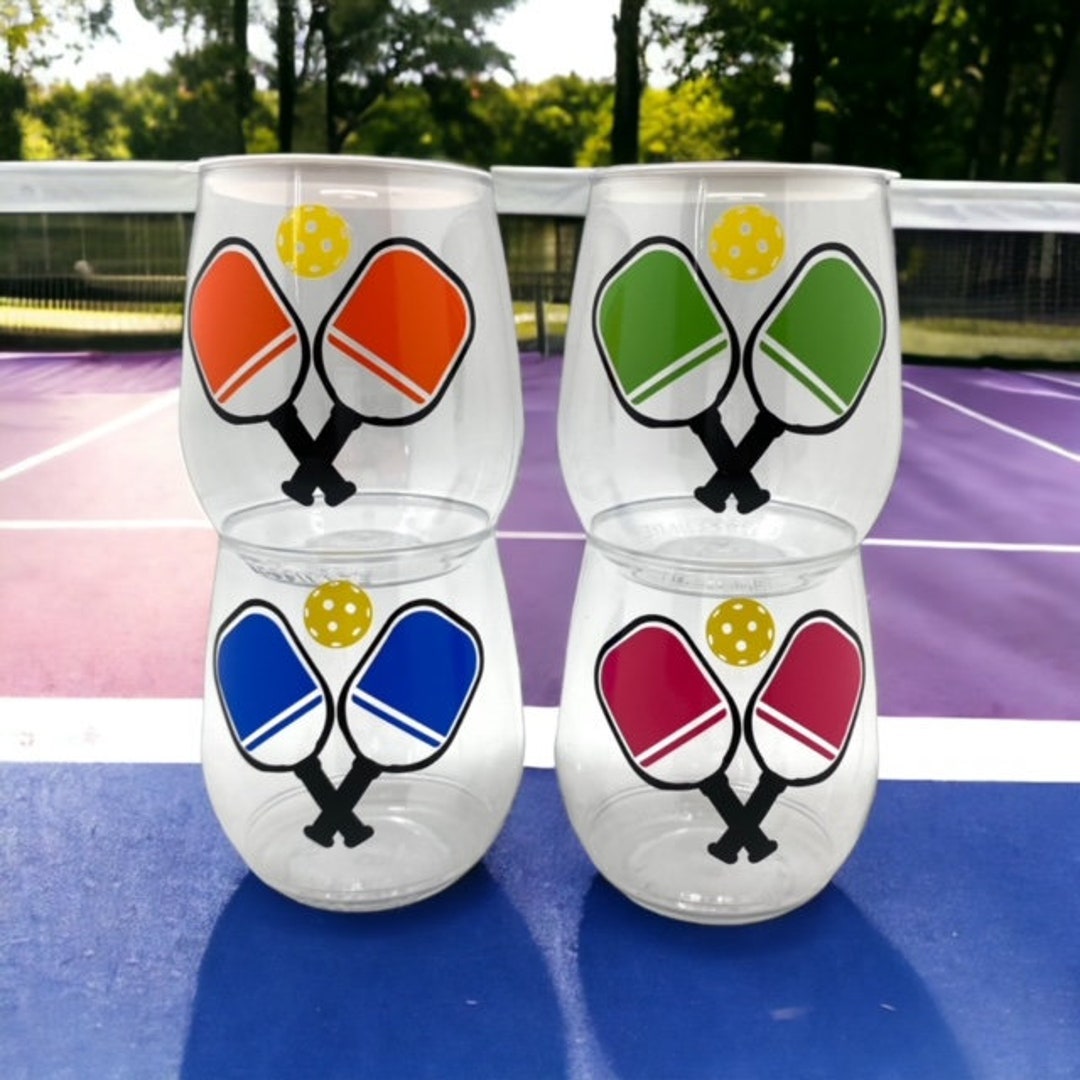 Pickleball Stemless Wine Glasses With Lids - Set of 4 Polymer Cups - Etsy