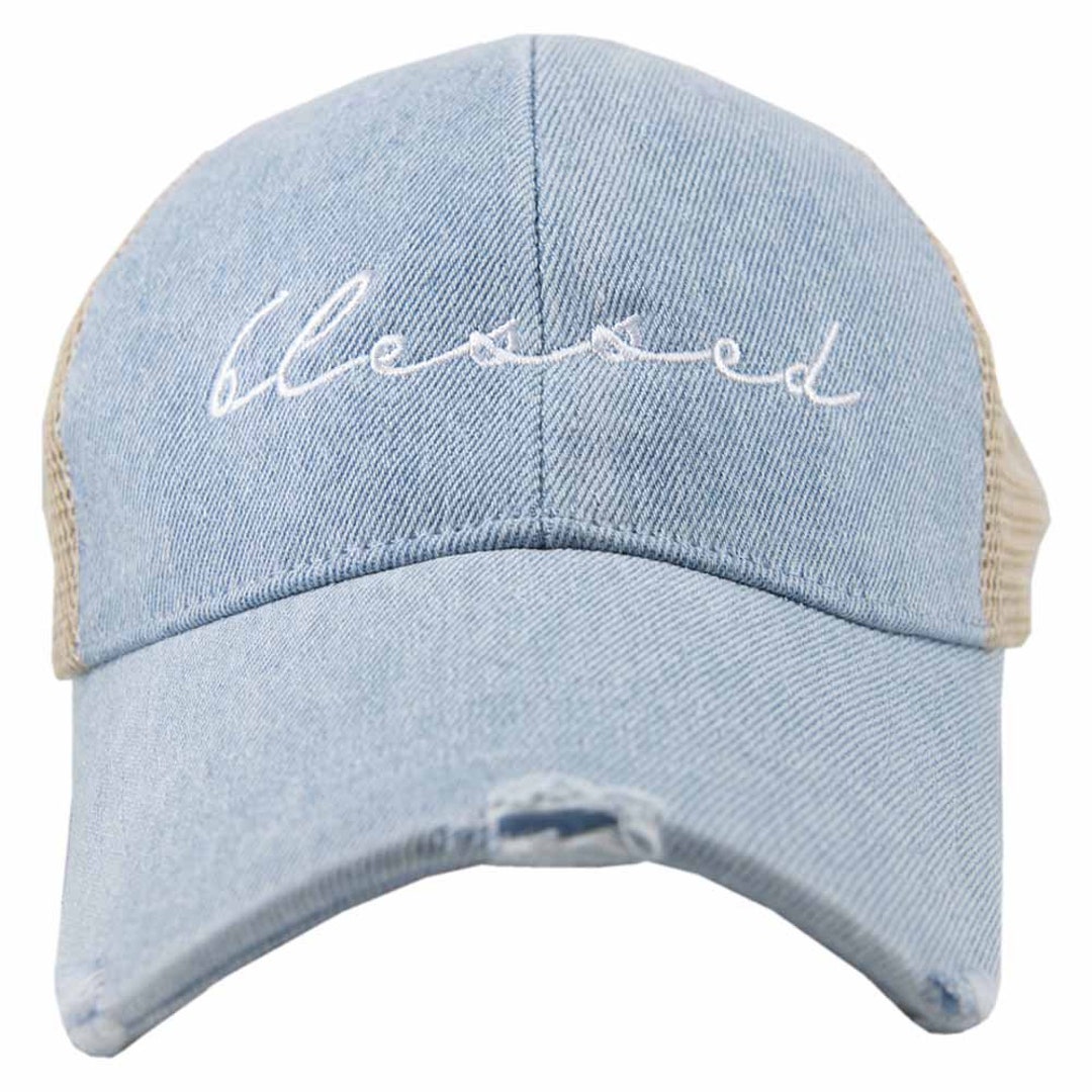 Blessed (cursive) Denim Trucker Hat - Etsy