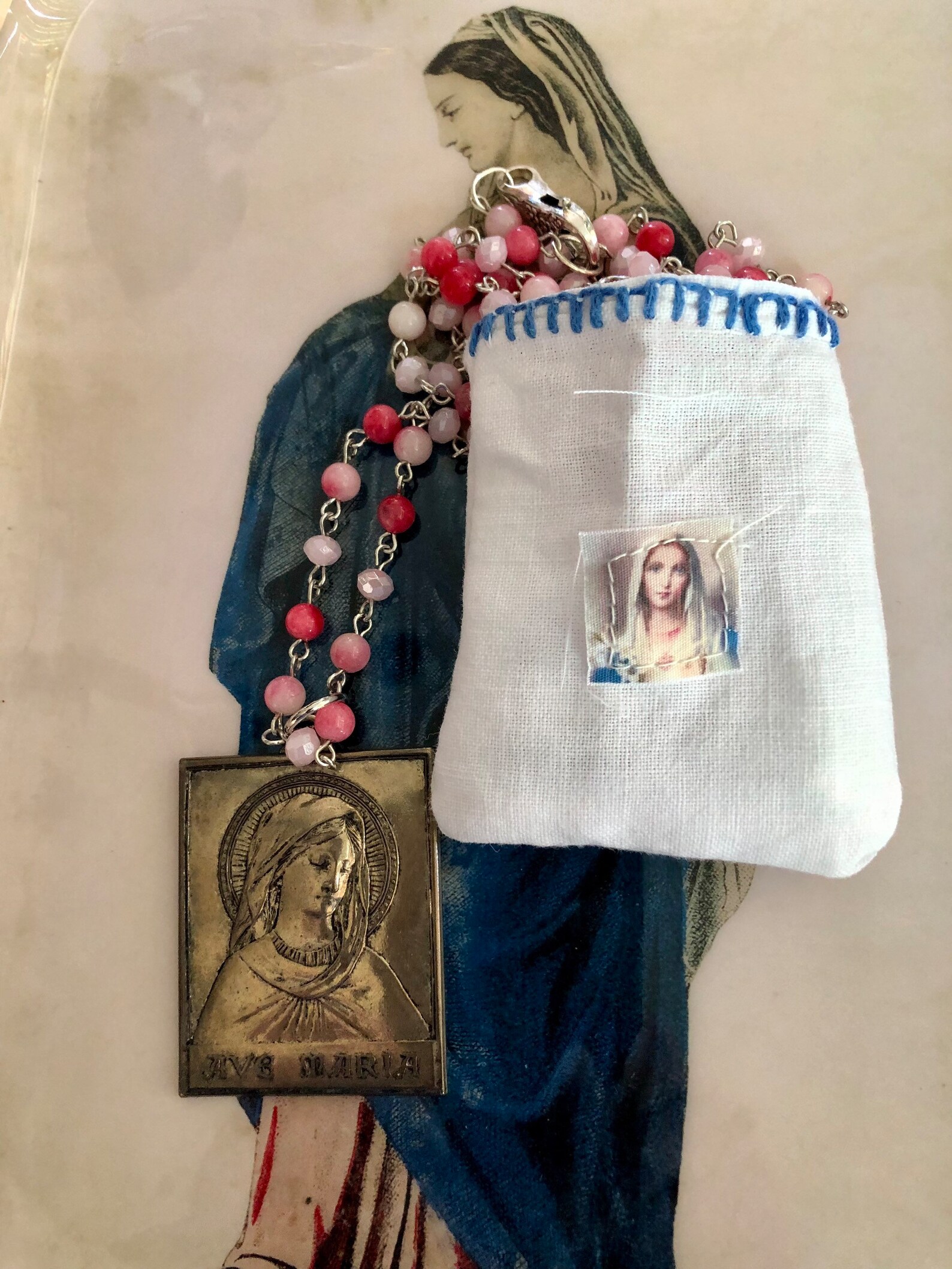 Virgin Mary Pink Beaded Necklace - Diana D Darden - Vintage Pendant ...