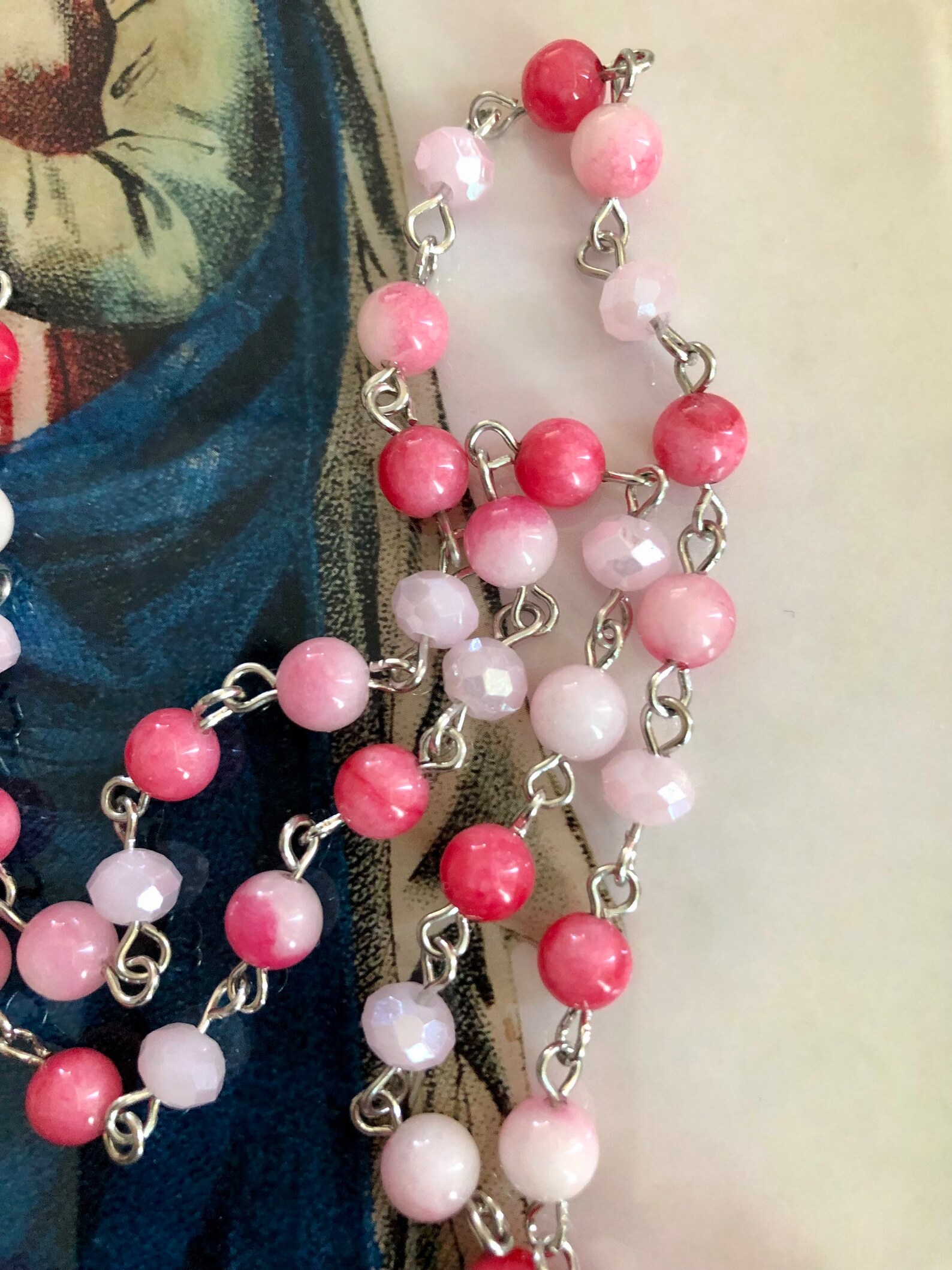 Virgin Mary Pink Beaded Necklace - Diana D Darden - Vintage Pendant ...