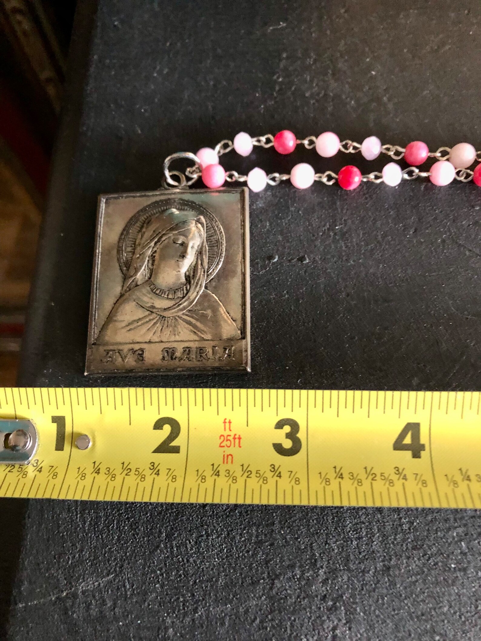 Virgin Mary Pink Beaded Necklace - Diana D Darden - Vintage Pendant ...