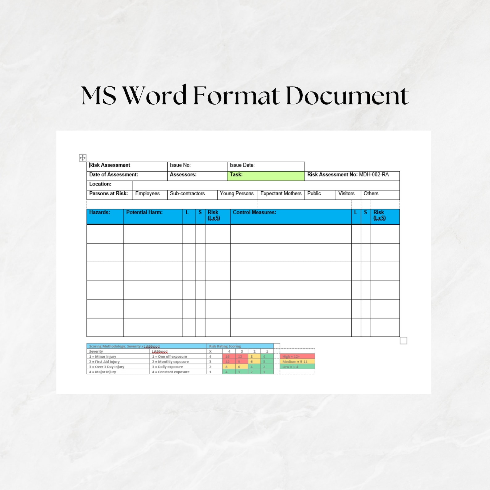 Risk Assessment Template in Word Format or Google Docs. Quantitive Risk ...