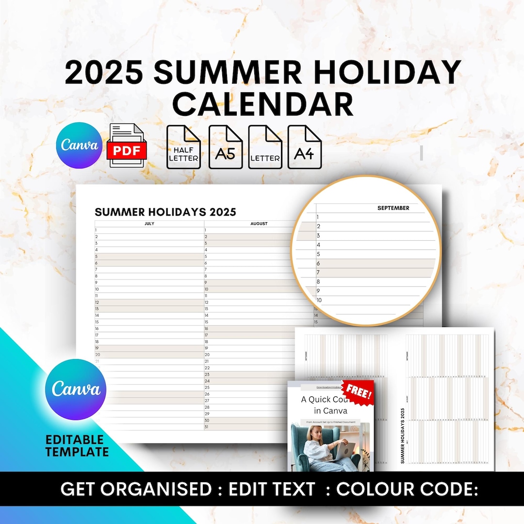 Editable 2025 Summer Holiday Calendar. Kids Activity Planner Canva ...
