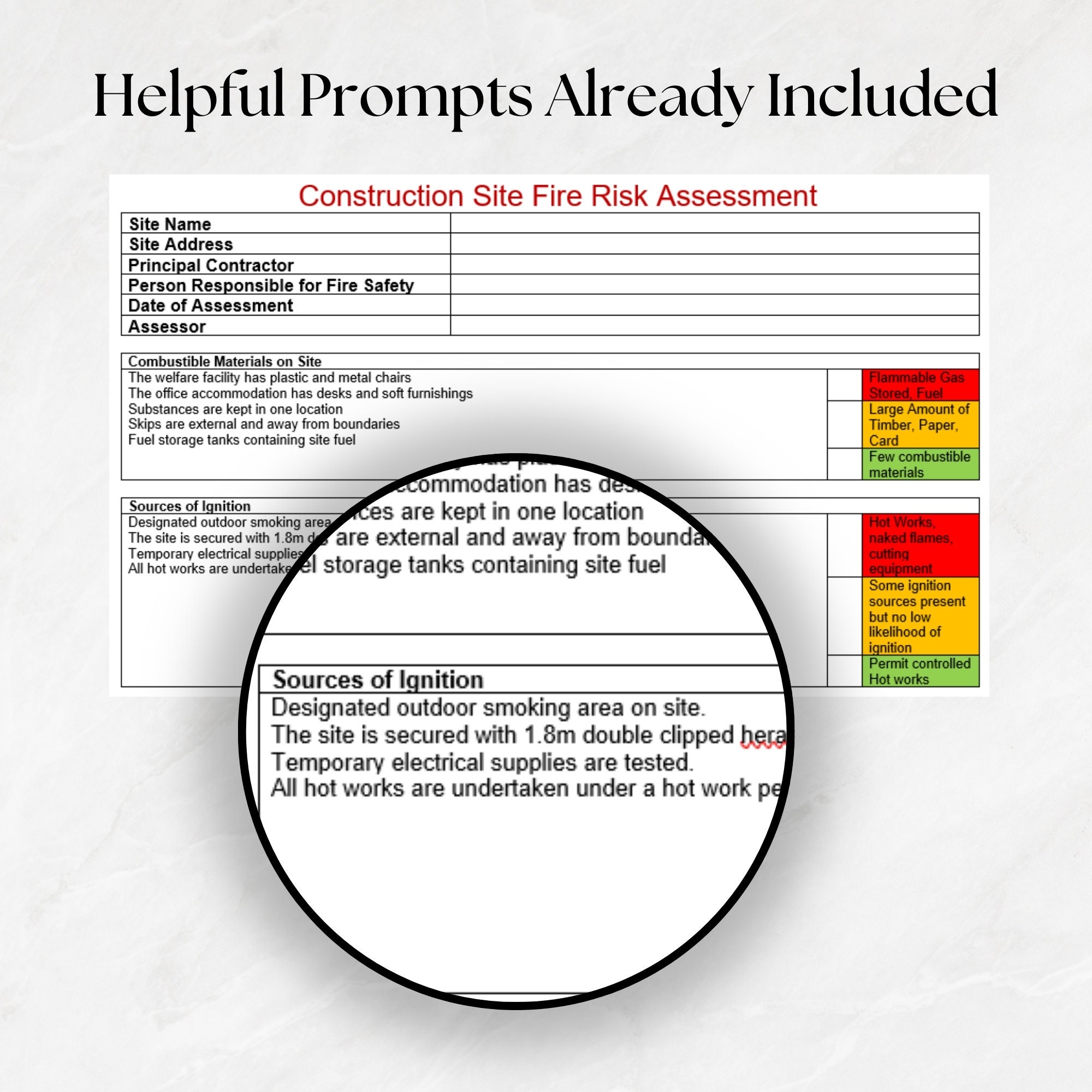 Fire Risk Assessment Template. Construction Site Fire Risk Assessment ...