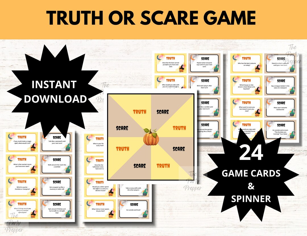 Halloween Game Printable Truth or Scare Game, Halloween Party Game ...