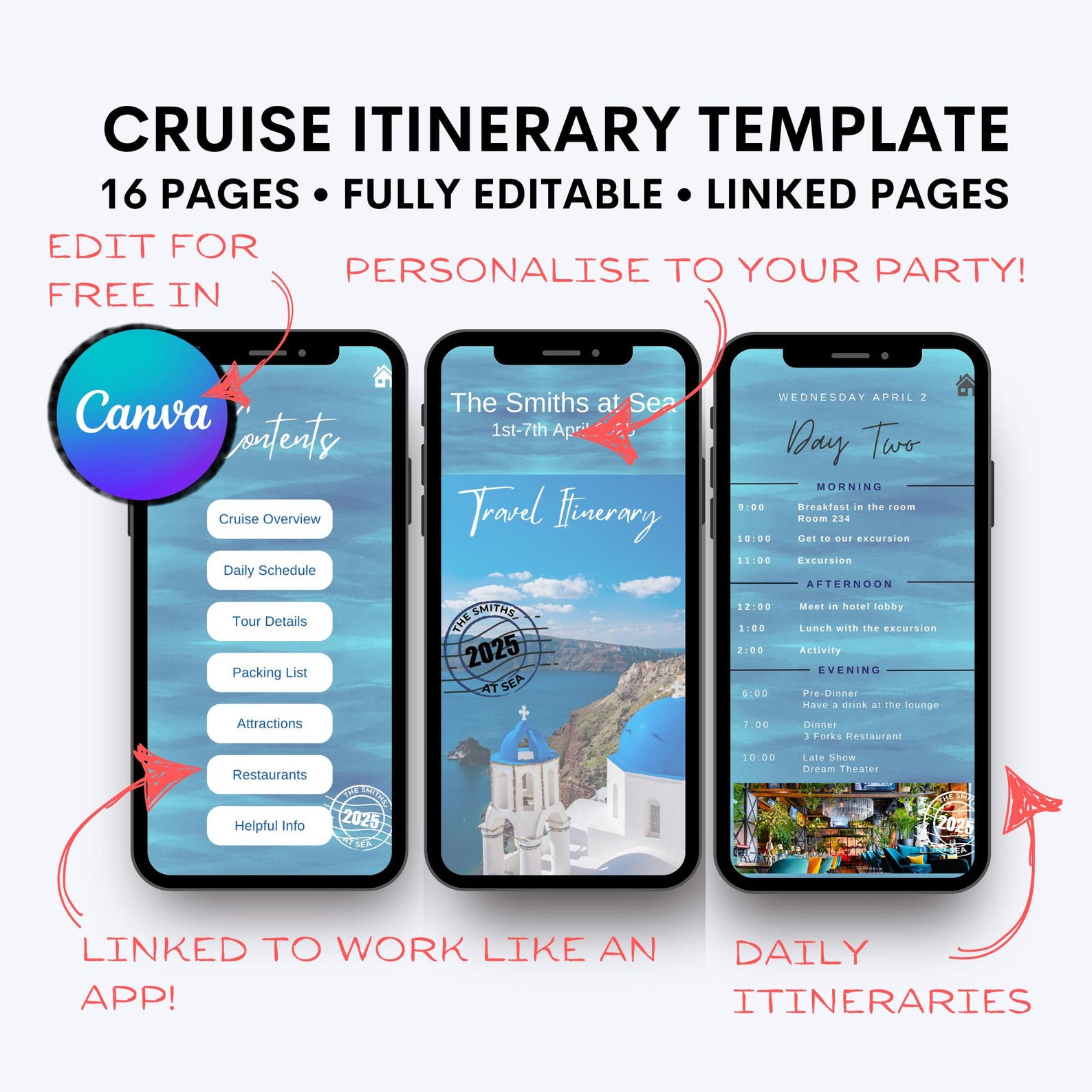 Cruise Itinerary Template. Editable Travel Itinerary Canva Template ...