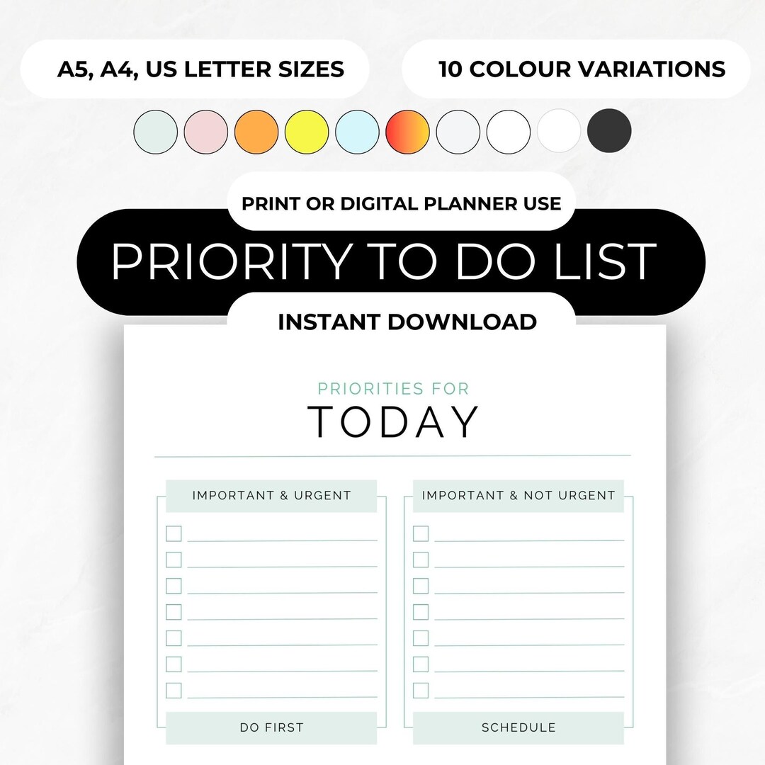 Eisenhower Matrix Printable To Do List with Tick Boxes for any Digital ...