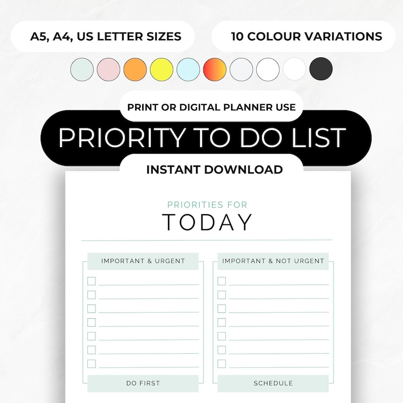 Eisenhower Matrix Printable to Do List With Tick Boxes for Any Digital ...