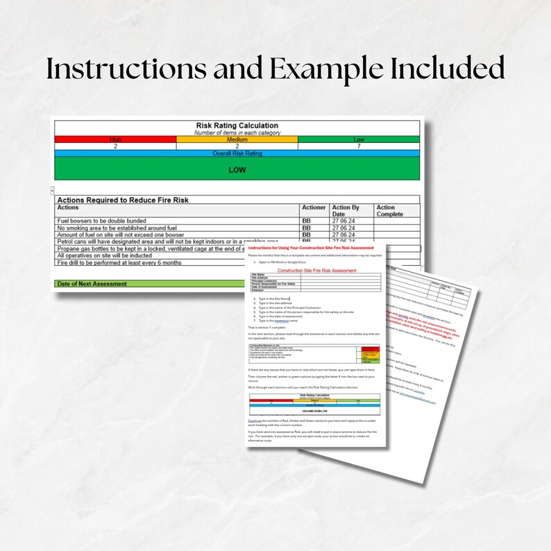 Construction Site Fire Risk Assessment Template Instructions and ...
