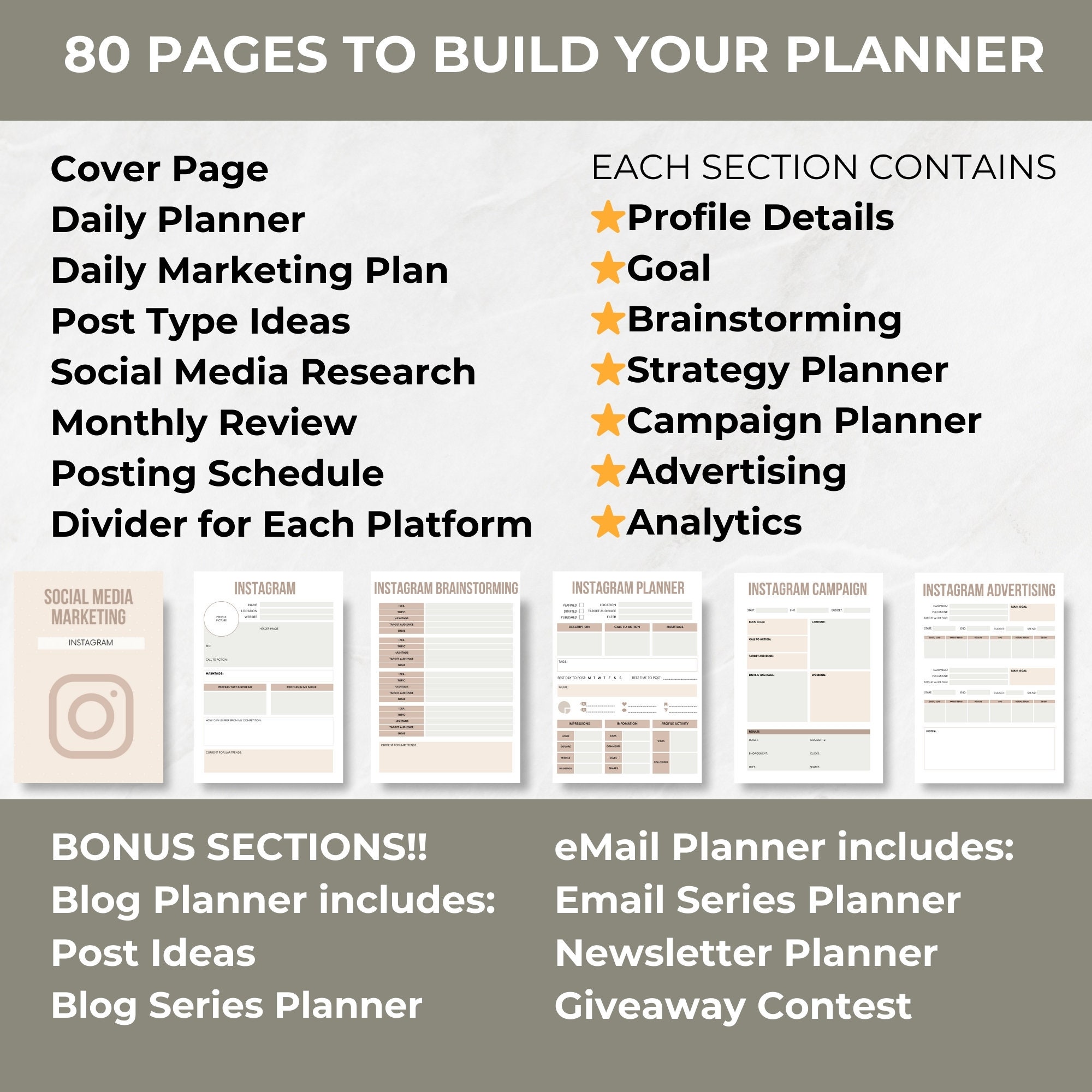 Social Media Content Planner Printable With Blog Planner and Email ...