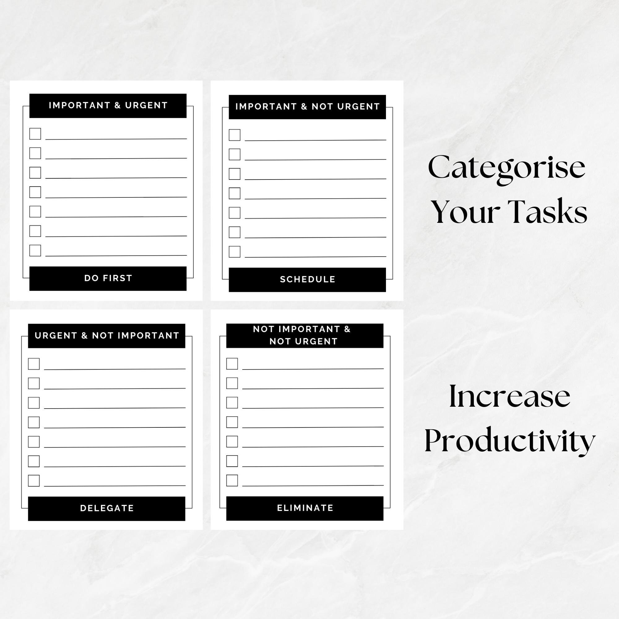 Eisenhower Matrix Printable to Do List With Tick Boxes for Any Digital ...