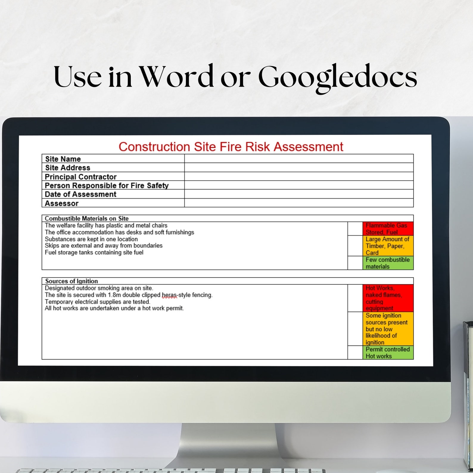 Construction Site Fire Risk Assessment Template Instructions and ...