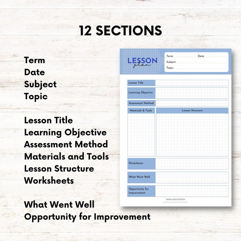 Lesson Plan Template One Page Lesson Planner Printable for Teacher ...