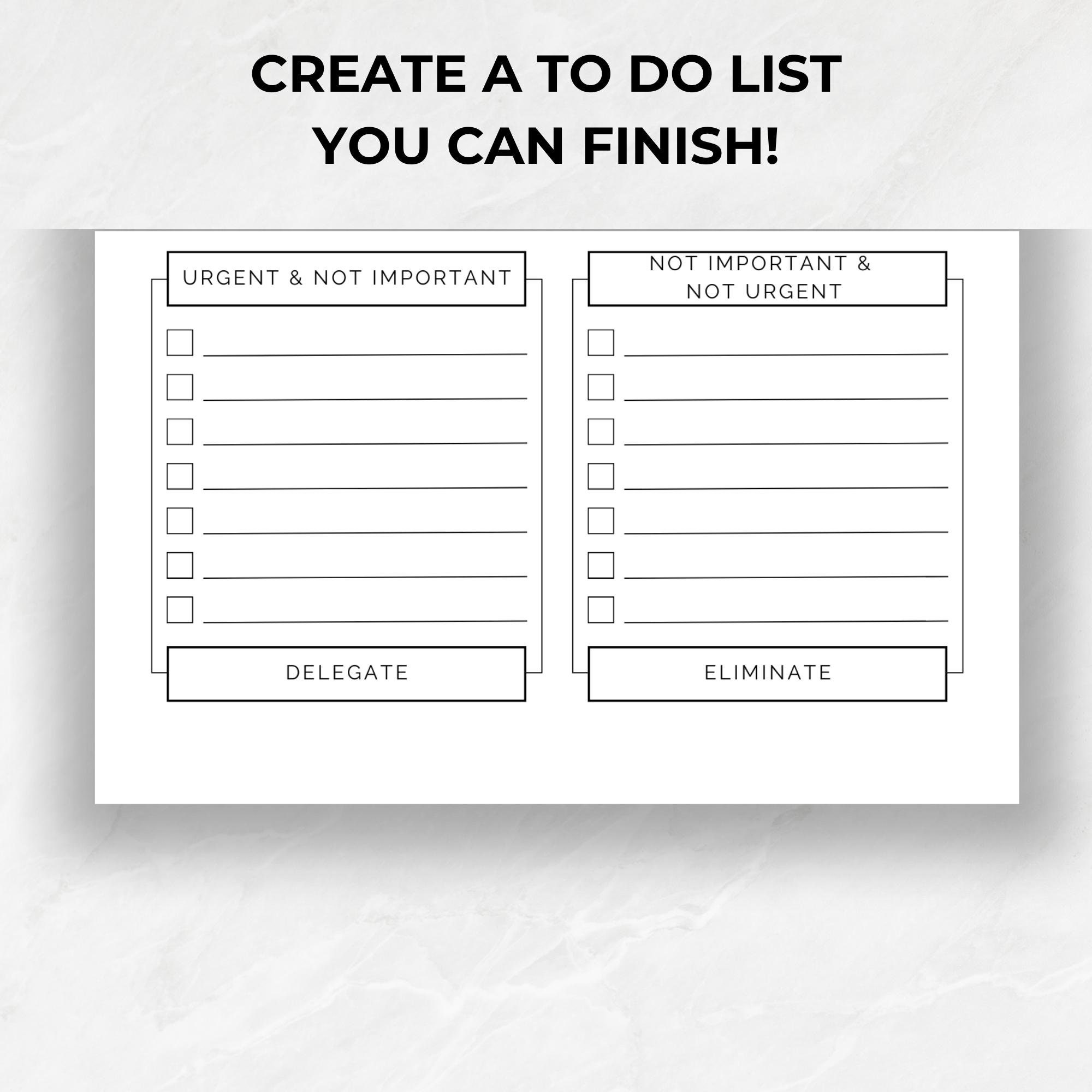 Eisenhower Matrix Printable to Do List With Tick Boxes for Any Digital ...