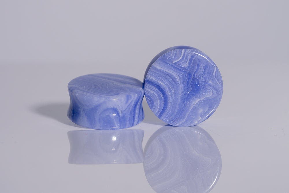 Lace Blue Agate Stretch Plugs - Double Flair Stone Plugs (pair) - PH05 ...