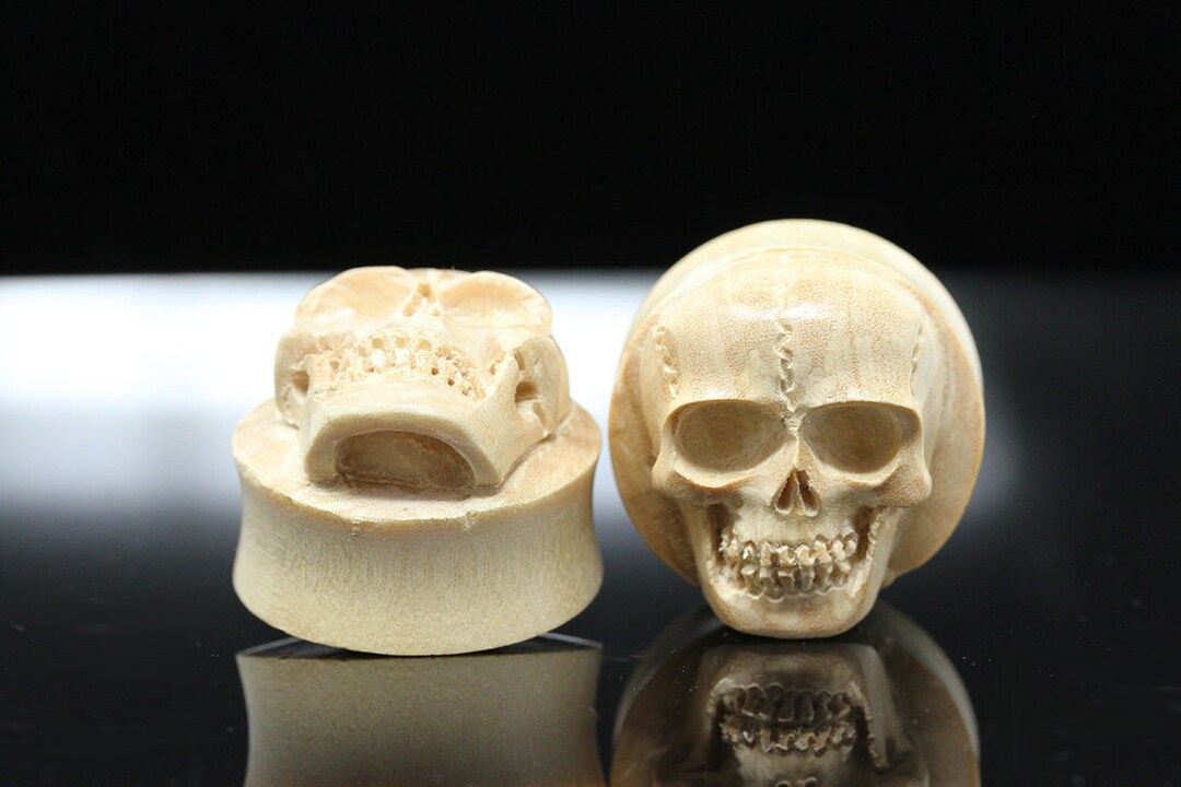 Wood Skull Plugs - Carved Wood Plugs (pair) - PA68 - Etsy