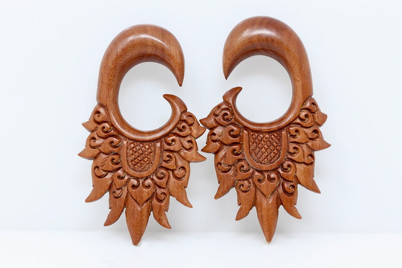 Carved Wood Plug Hangers - Stretched Ear Plug (pair) - A053 - Etsy