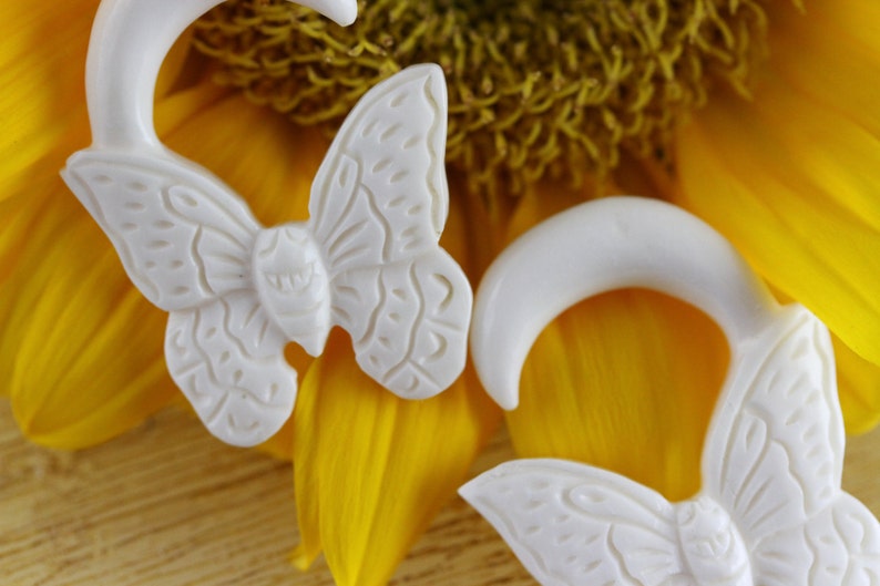 6mm White Butterfly Plugs 2 Gauge Carved Bone Butterfly - Etsy