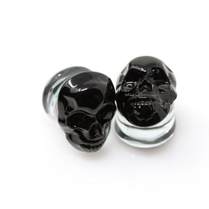 Black Glass Skull Plugs pair G028 - Etsy