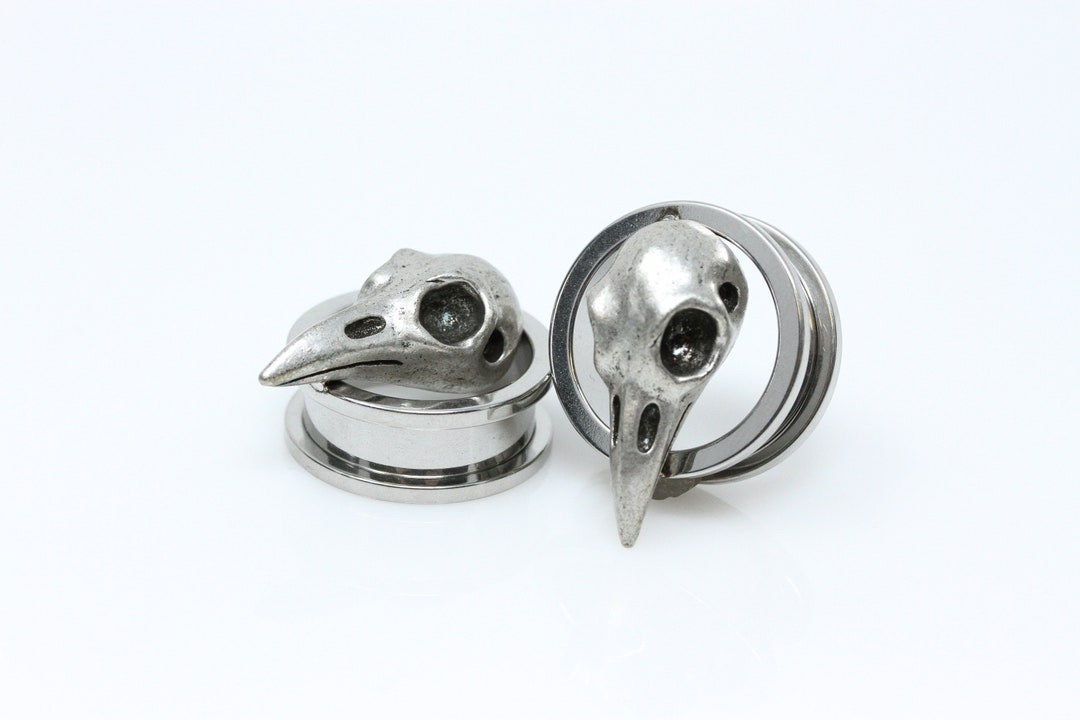 Raven Skull Stainless Steel Tunnels - Screw on Tunnel (pair) - PSS08 - Etsy