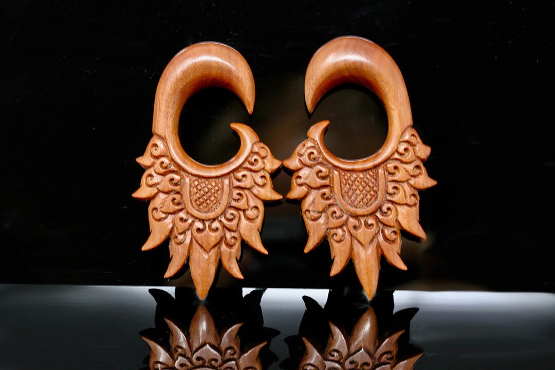 Carved Wood Plug Hangers - Stretched Ear Plug (pair) - A053 - Etsy