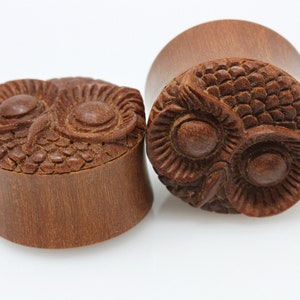 Owl Hand Carved Wood Plugs (pair) - PA11 - Etsy
