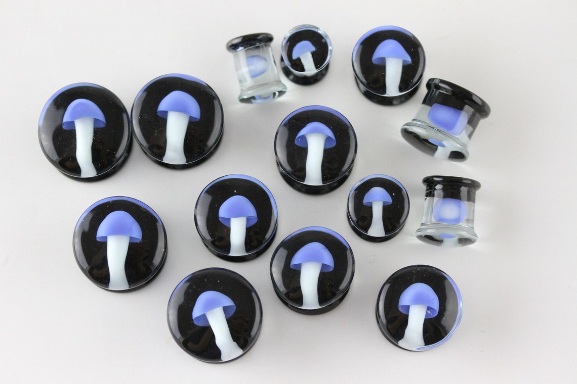 Mushroom Glass Plugs 8mm 16mm pair Stretched Ear Plugs | Etsy