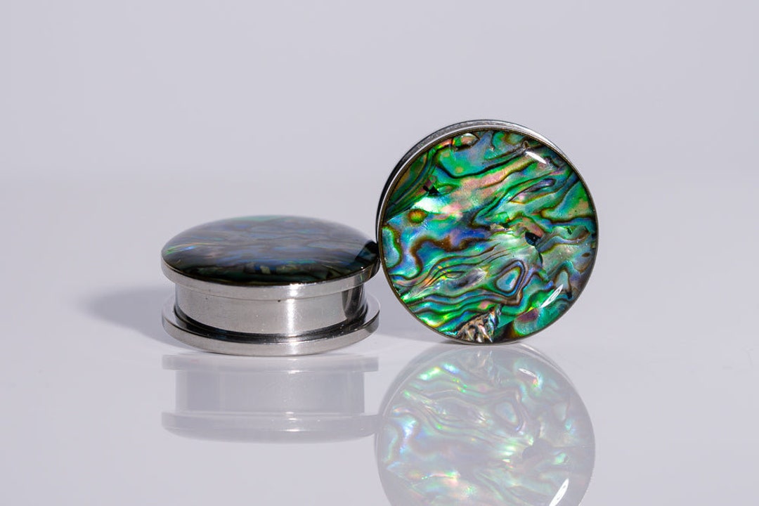 Abalone Shell Stainless Steel Plugs - Screw on Plugs (pair) - PSS28 - Etsy