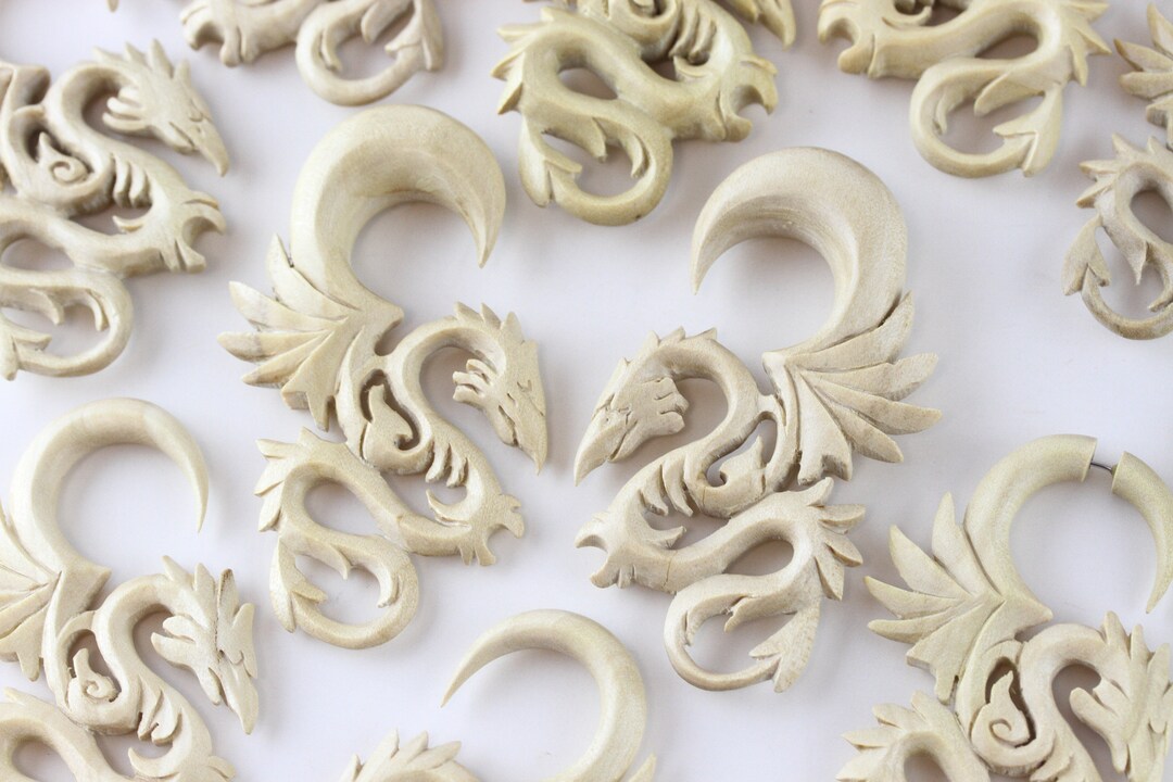 White Serpent Dragon Plugs - Wood Hanging Dragon Plugs (pair) - E005 - Etsy