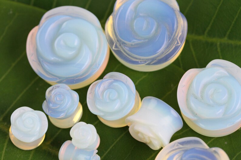 Rose Opalite Stretch Plugs Ear Stretching Flower Plug One - Etsy