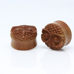 Owl Hand Carved Wood Plugs (pair) - PA11 - Etsy