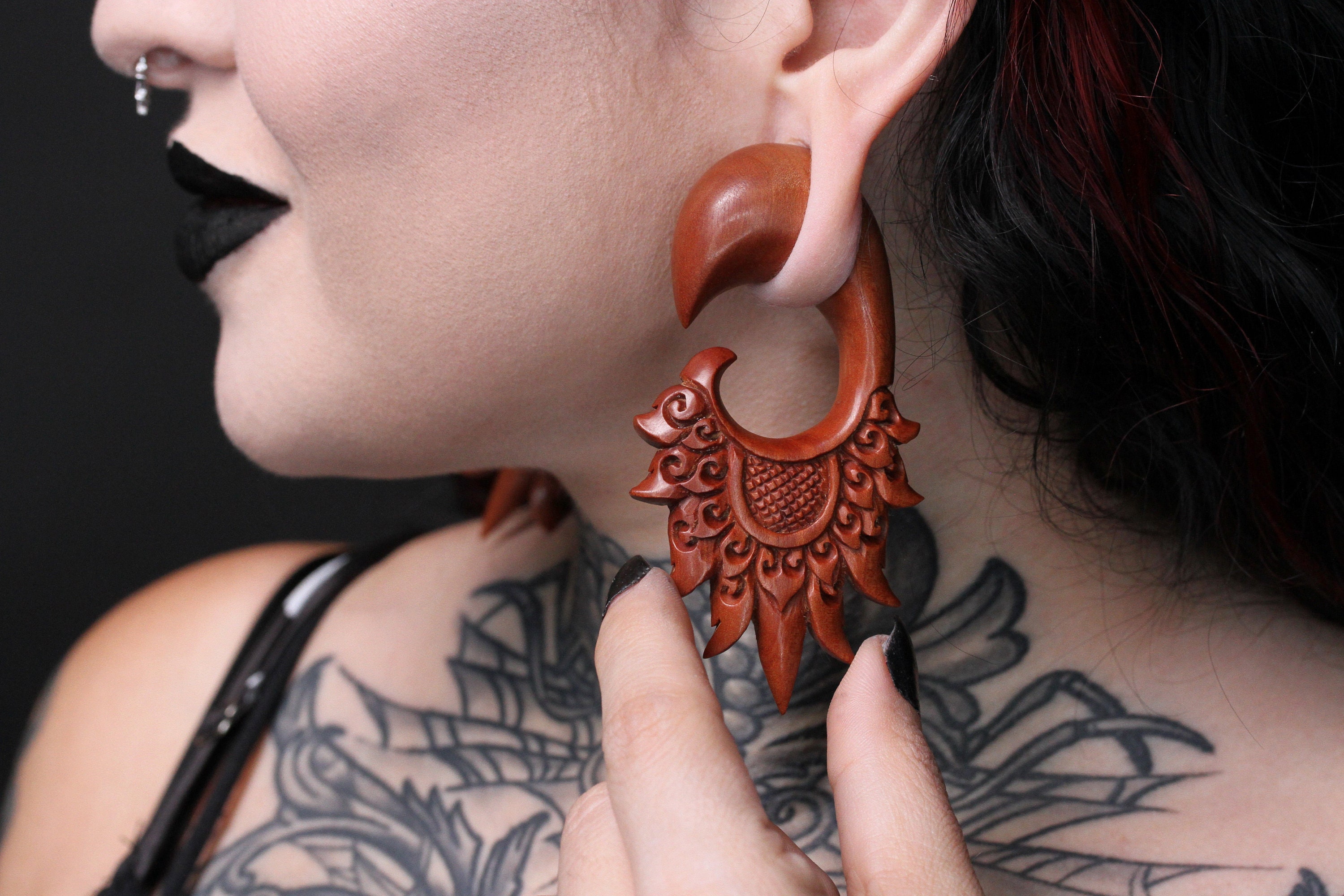 Carved Wood Plug Hangers - Stretched Ear Plug (pair) - A053 - Etsy