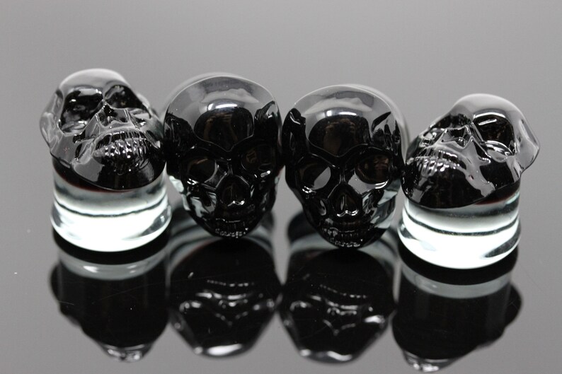 Black Glass Skull Plugs pair G028 - Etsy